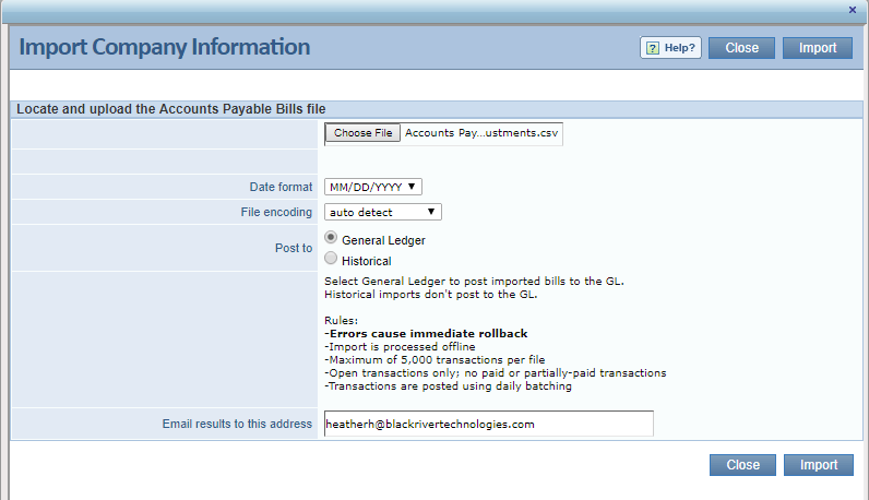 Import AP Bills Opening Transaction: Importing the Bills - Black River ...